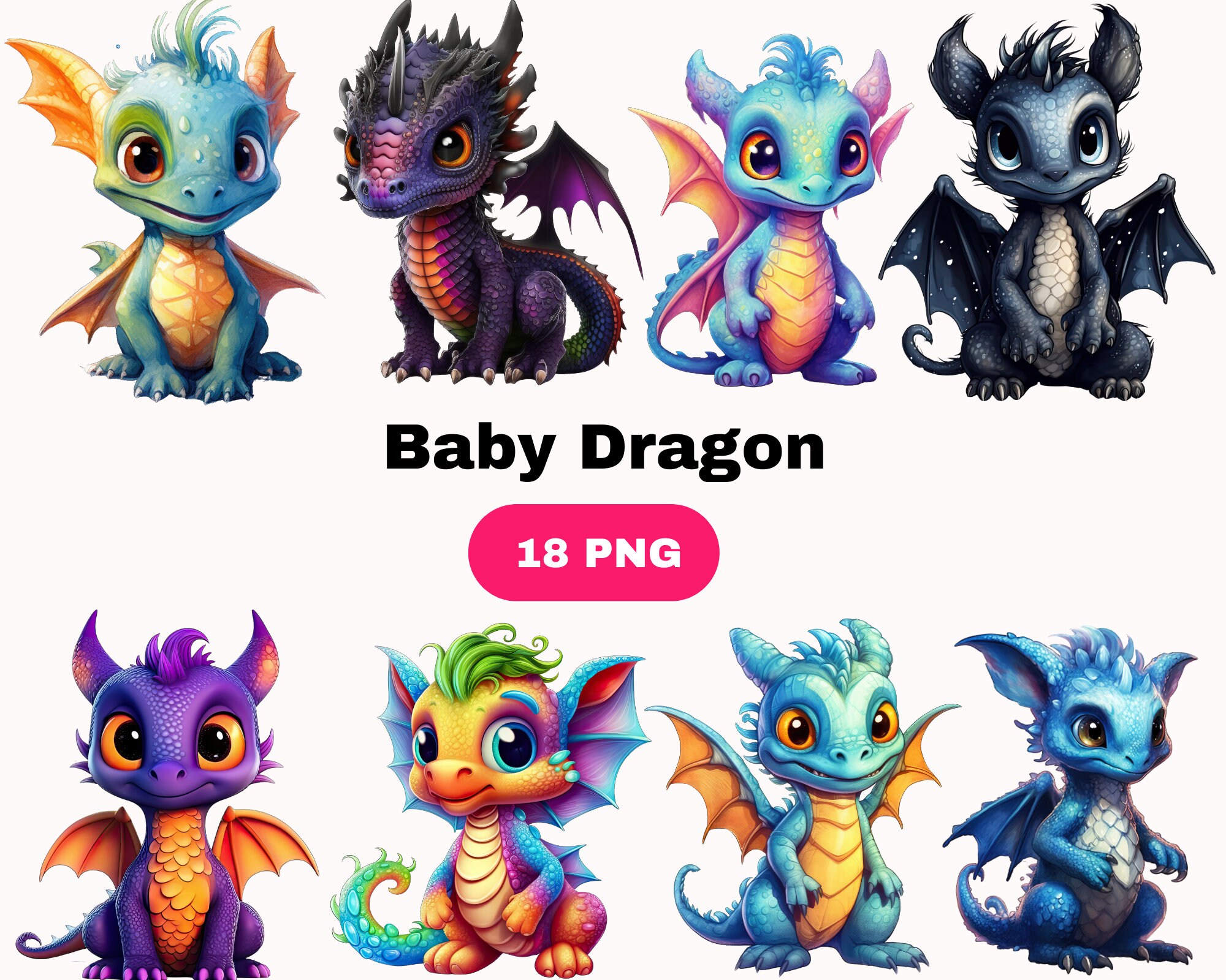 Watercolor Colorful Fantasy Dragon Clipart Fantasy Baby - Etsy