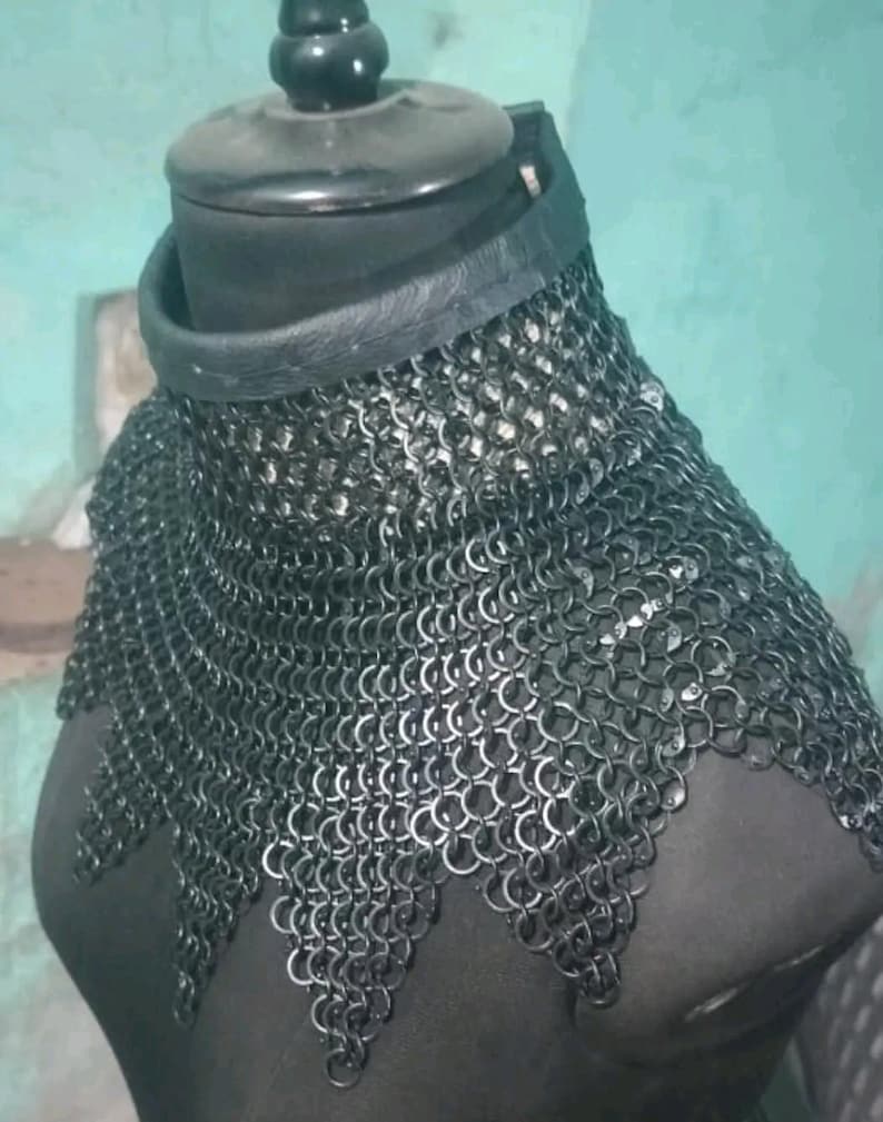 Handmade Blackened Steel Riveted Chainmail Gorget - Viking LARP Armor ...