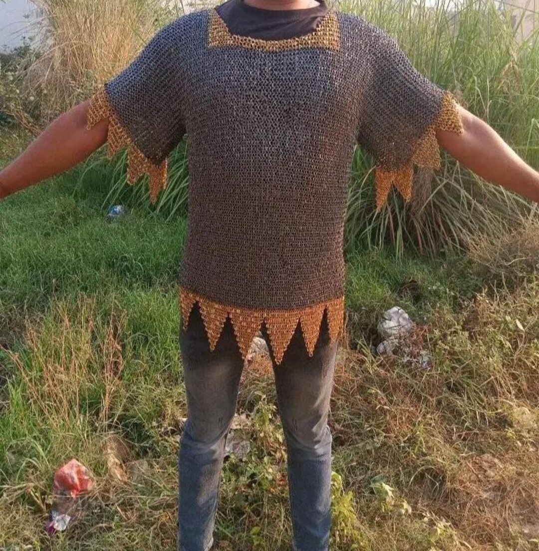 Medieval Chainmail Hauberk With Brass Trim – Butted Steel Armor Shirt ...