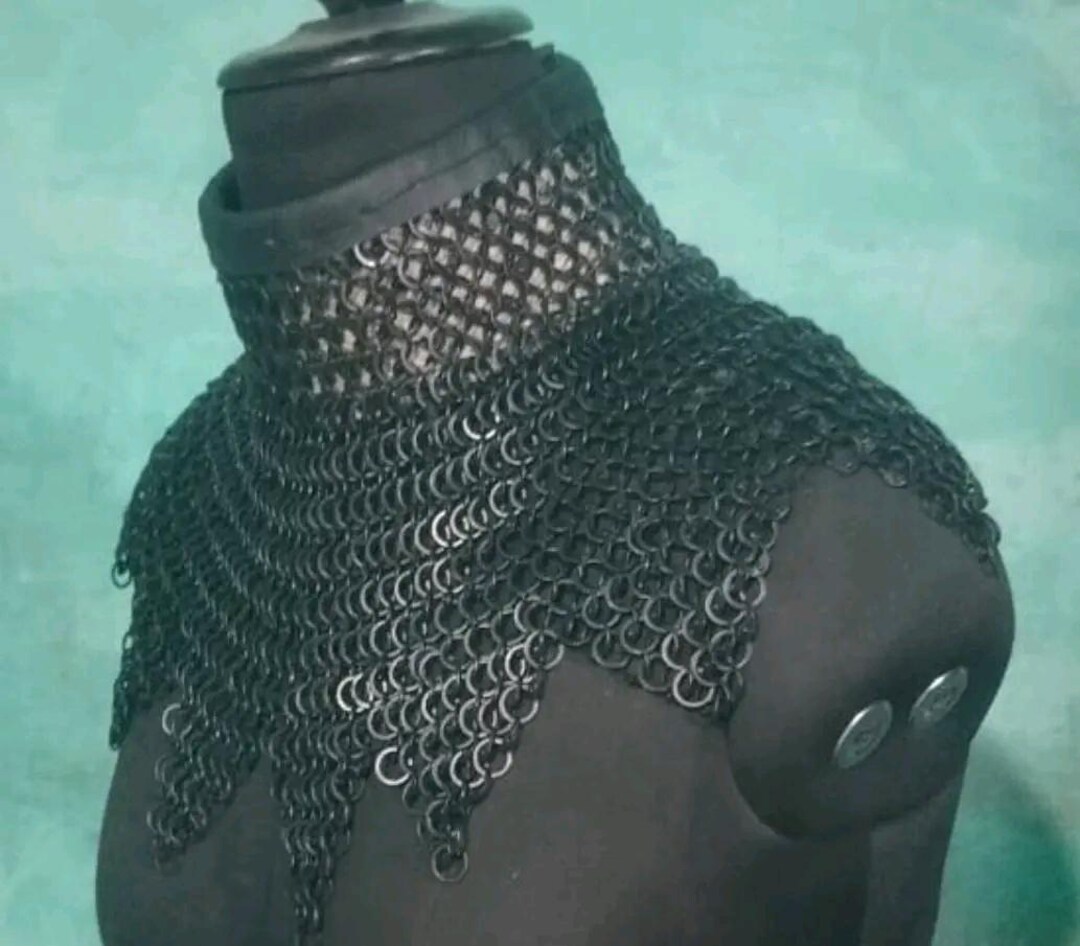 Handmade Blackened Steel Riveted Chainmail Gorget - Viking LARP Armor ...