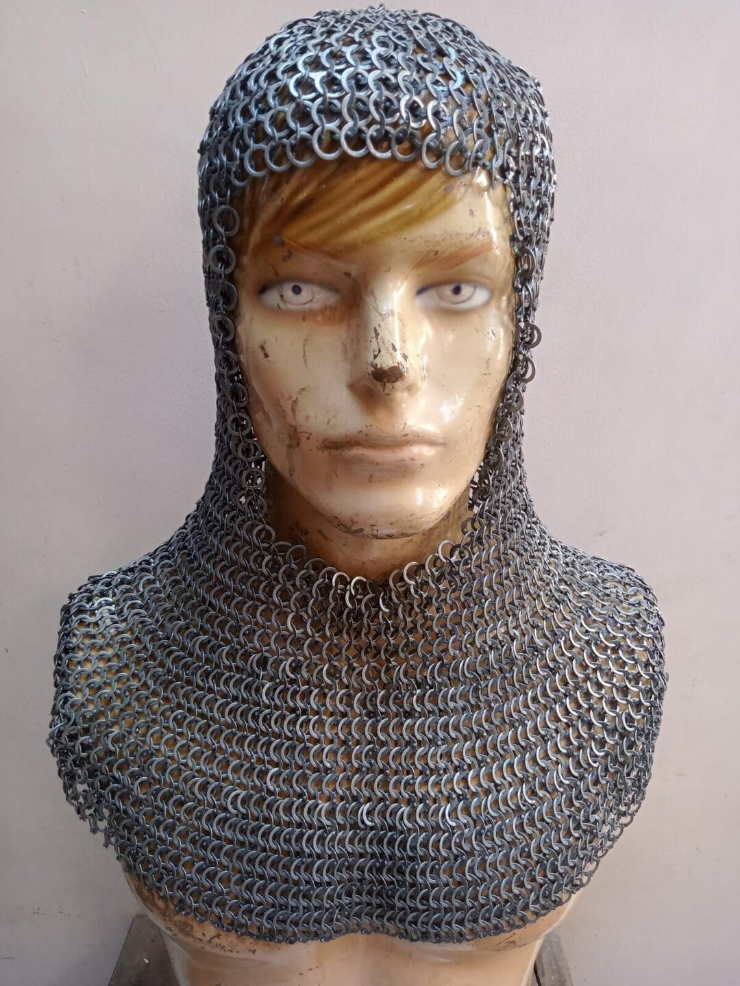 9mm Chainmail Coif,flat Ring Riveted With Solid Ring Coif, Medieval ...