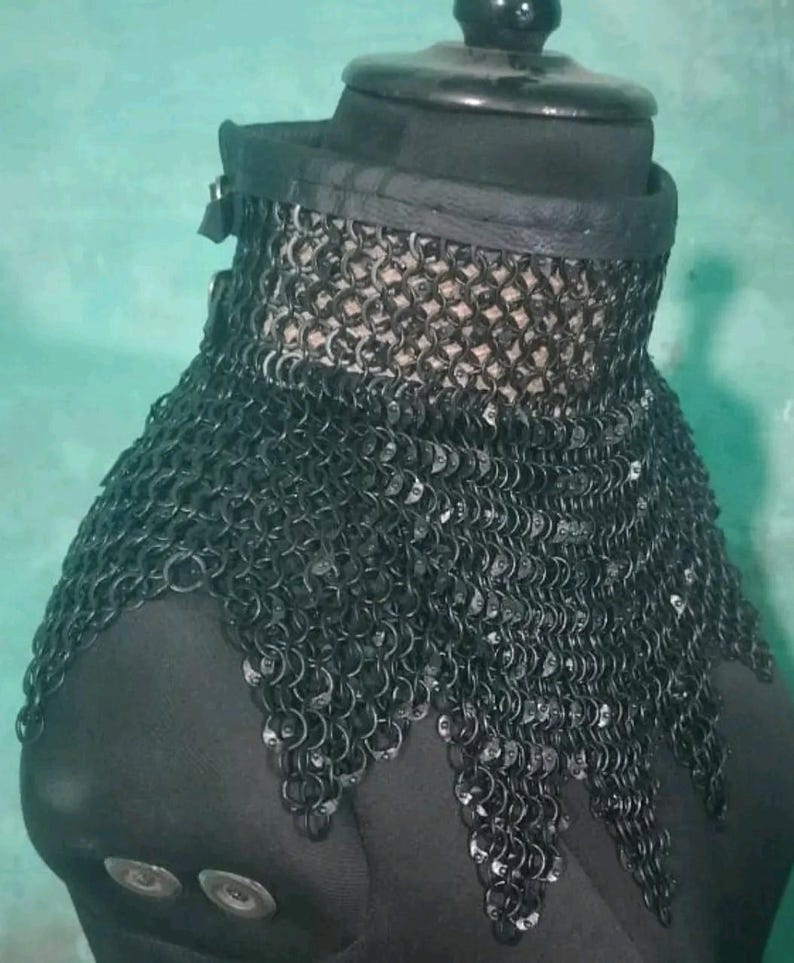 Handmade Blackened Steel Riveted Chainmail Gorget - Viking LARP Armor ...