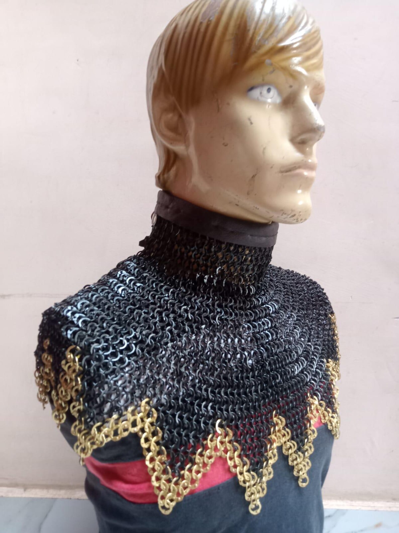 Black Maille Aventail With Brass Zig-zag Edges | Viking Chainmail Neck ...