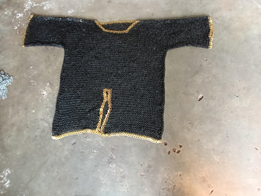 Viking Chainmail Shirt 9mm Round Ring Maille Armor Brass Trim Battle ...