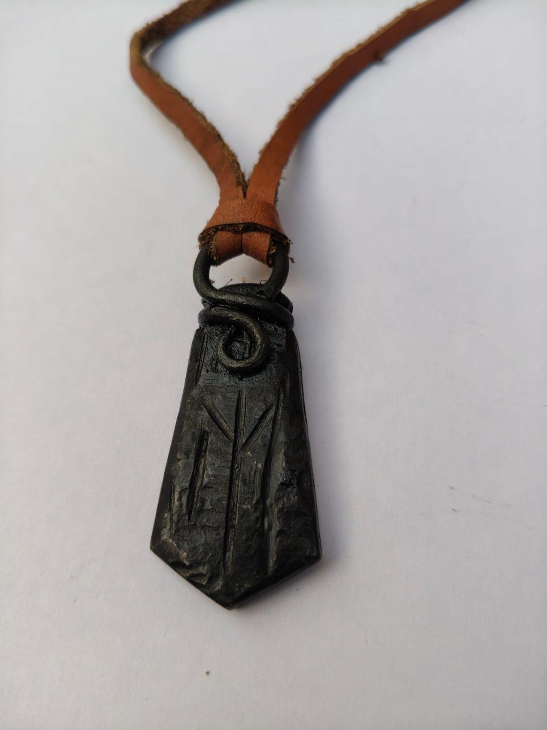 Hand Forged Pendant With Leather Strap,hand-forged Forest Landscape ...