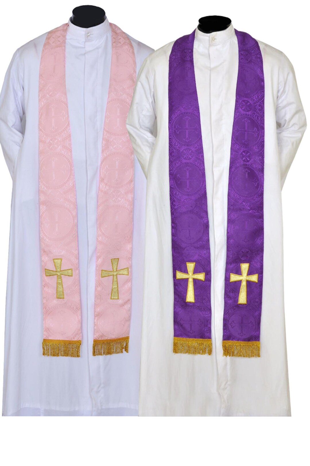 Advent / Lent Budget Damask Priest Stoles With Traditional Gold Cross ...