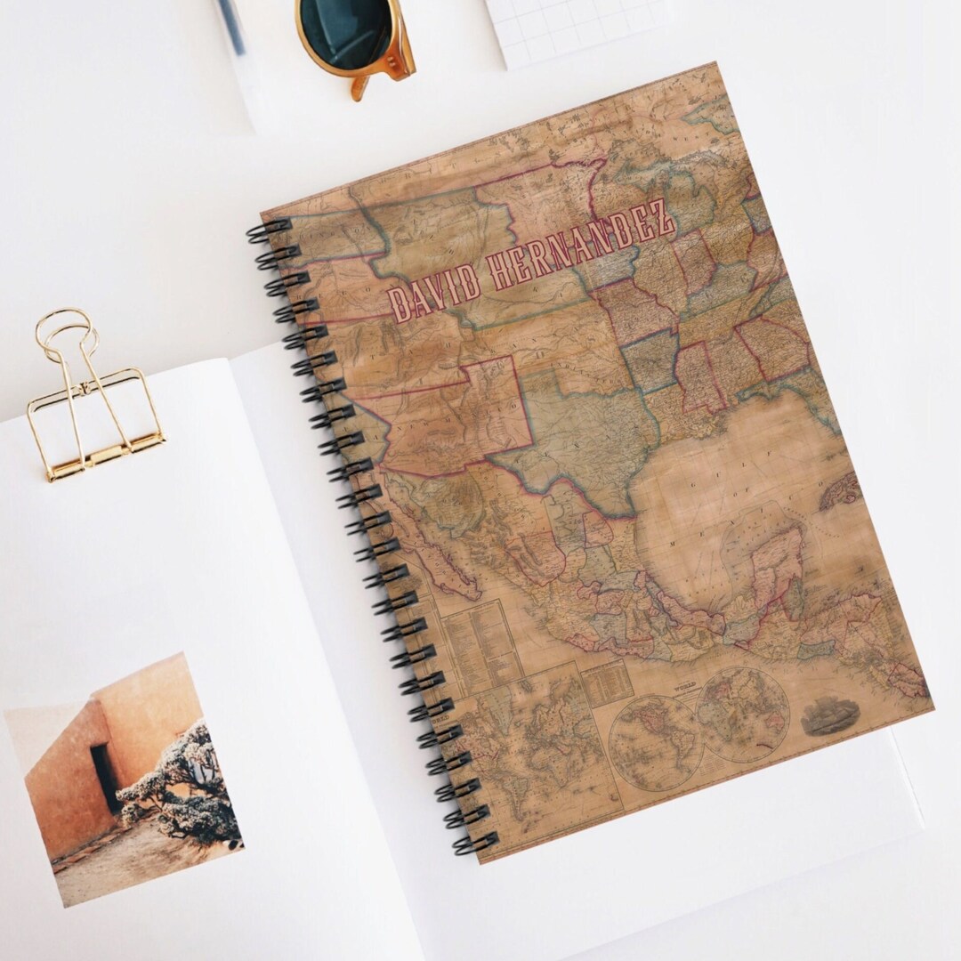 Personalized Notebook for Men Rustic Distressed Looking Map Spiral ...