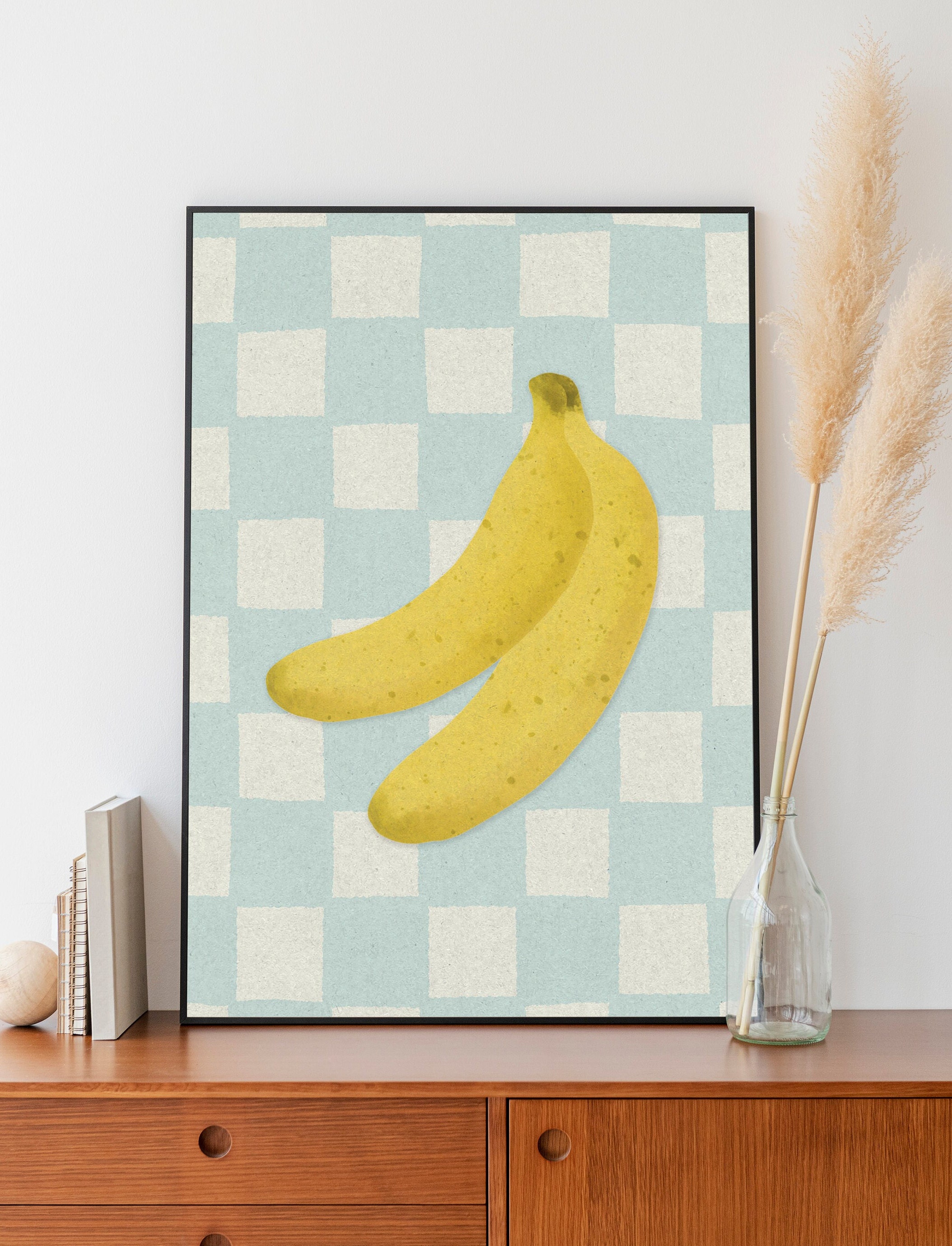 Bananas Checkered Aesthetic Print | Minimalist | Boho Wall Decor ...