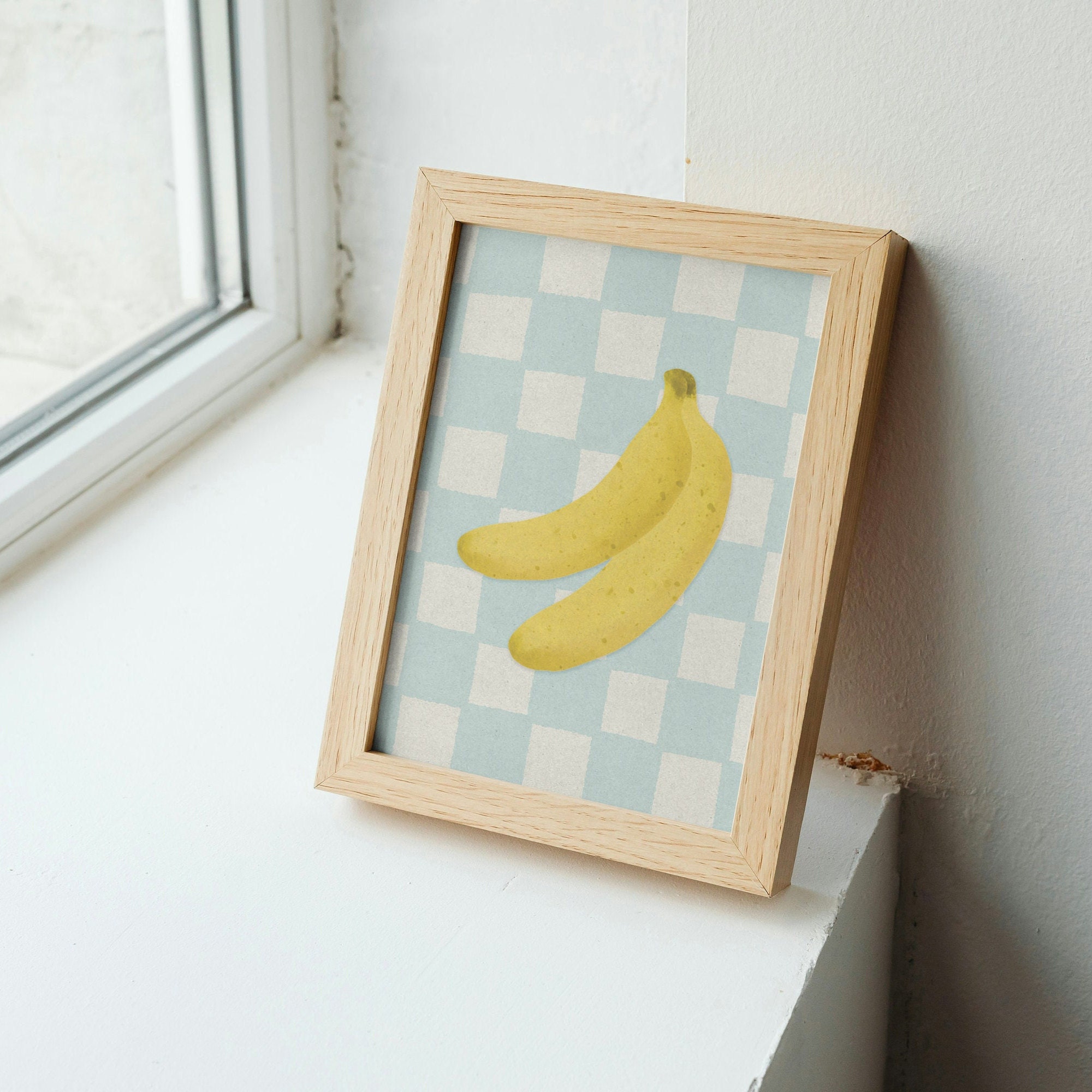 Bananas Checkered Aesthetic Print | Minimalist | Boho Wall Decor ...