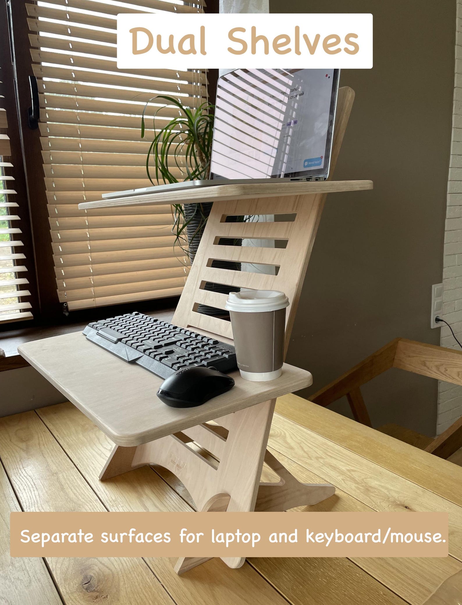 Standing Desk – Adjustable Plywood Desk With Dual Shelves – Ergonomic ...