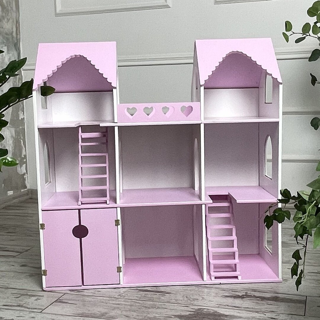 Barbie Dollhouse Wooden, Lovely Playhouse With Stairs and Ladder With 3 ...