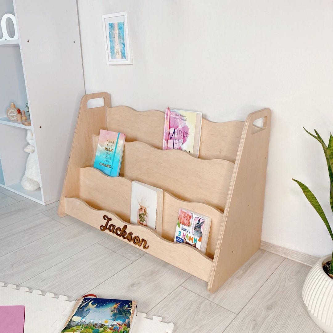 Natural Wooden Montessori Bookshelf: Kids Nursery Storage - Etsy