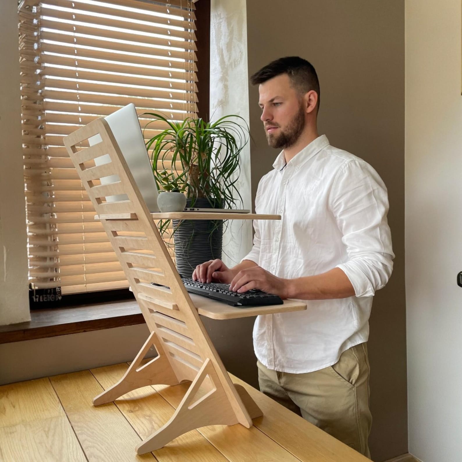 Standing Desk – Adjustable Plywood Desk With Dual Shelves – Ergonomic ...