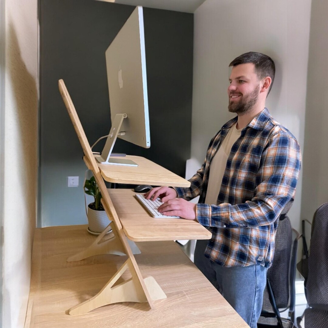 Adjustable Plywood Standing Desk With Dual Shelves: Ergonomic Home ...