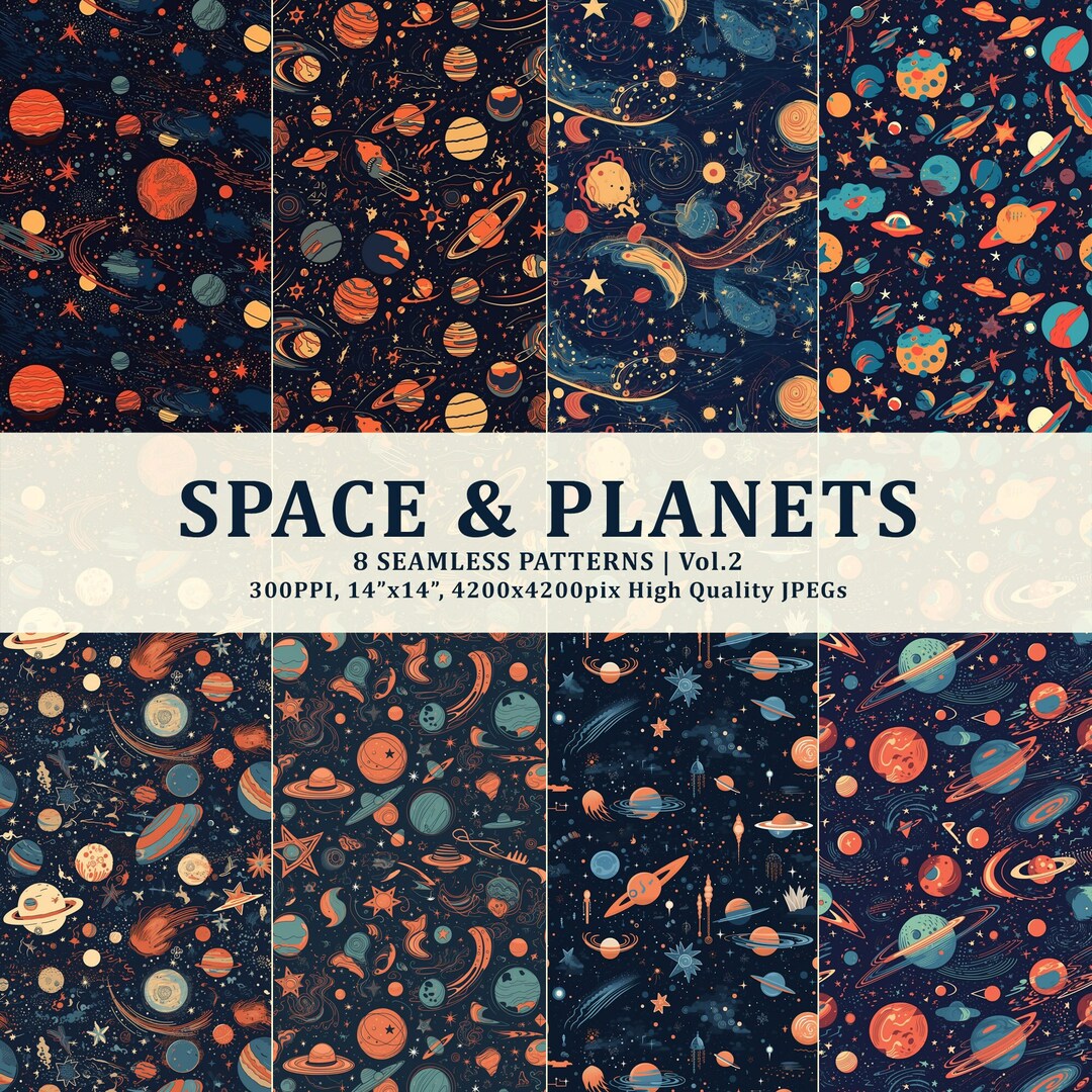 Space & Planets Vol.2 Digital Paper Pack Seamless Pattern Set ...
