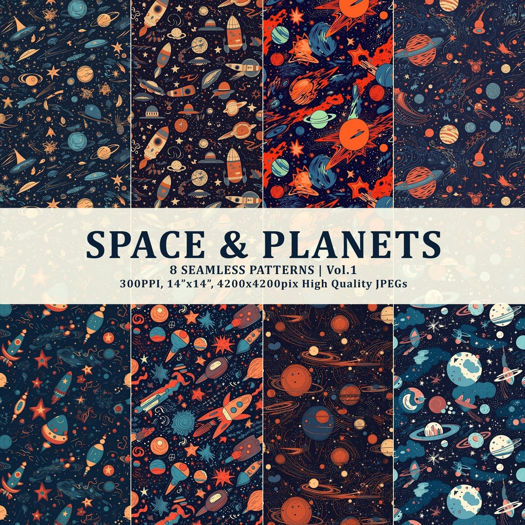 Space & Planets Vol.1 Digital Paper Pack Seamless Pattern Set ...