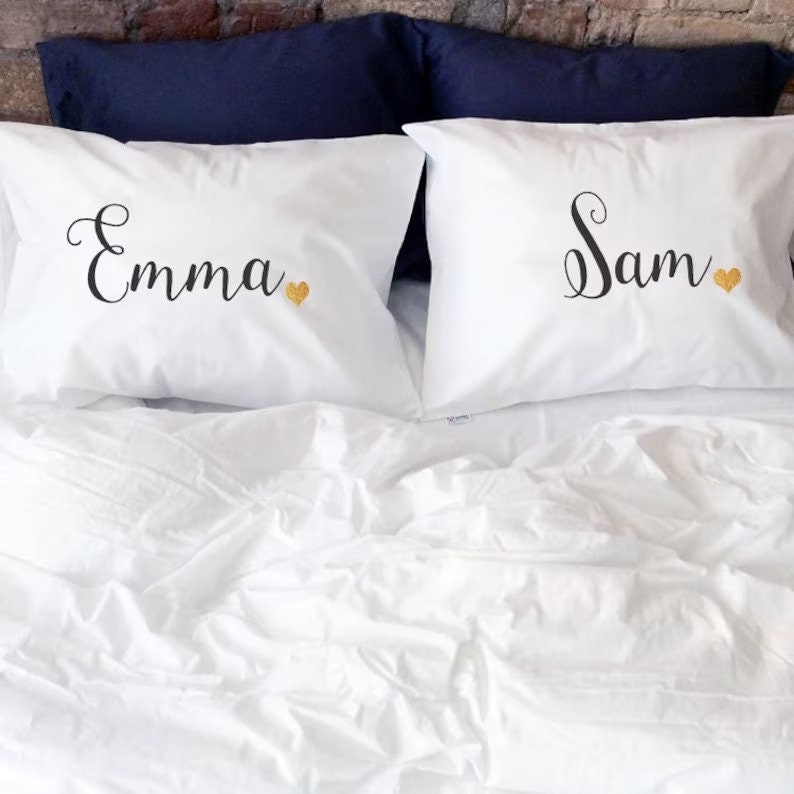 Personalized Couple Pillowcases, Anniversary Gift, Handmade Cotton ...