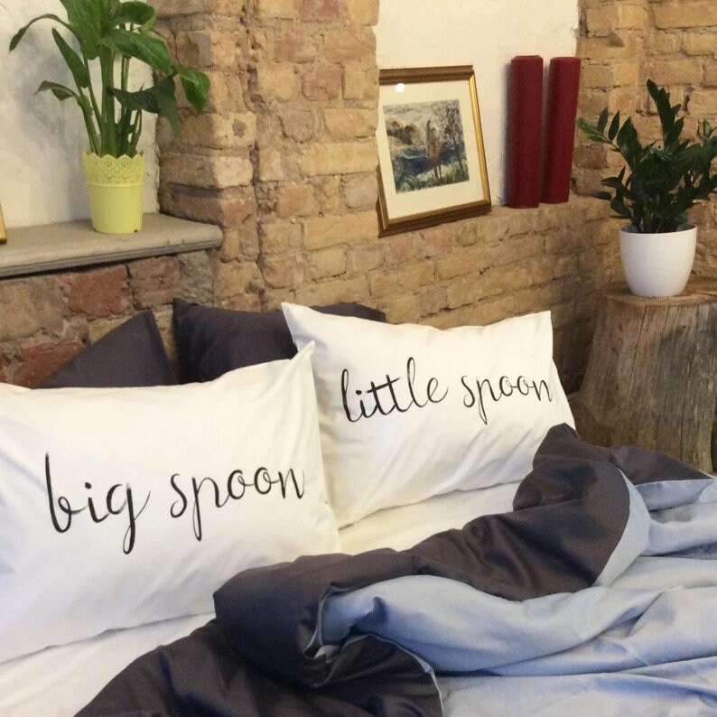 Big Spoon Little Spoon Spooning Couple Pillow Cases 1st or 2nd Year ...