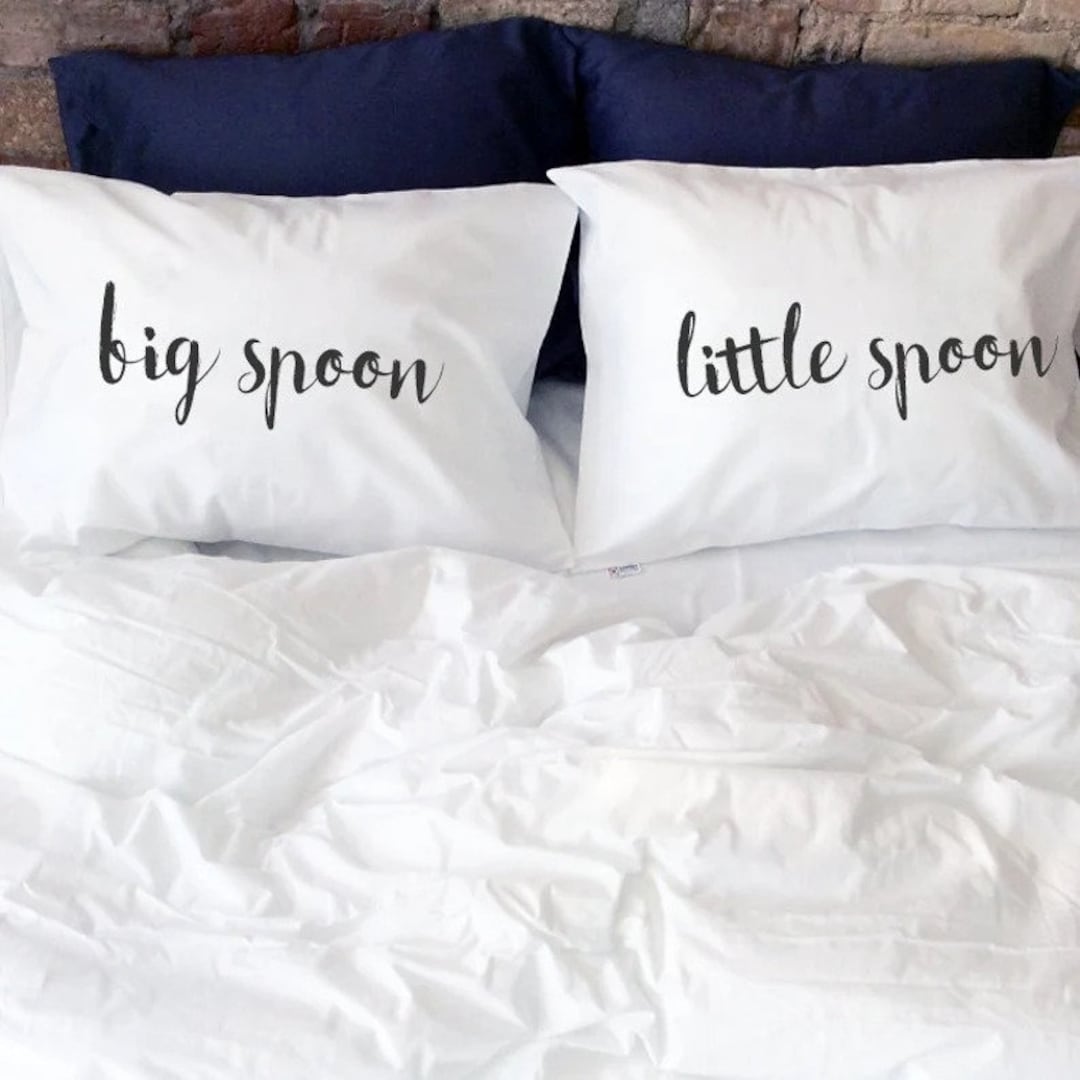 Big Spoon Little Spoon Spooning Couple Pillow Cases 1st or 2nd Year ...
