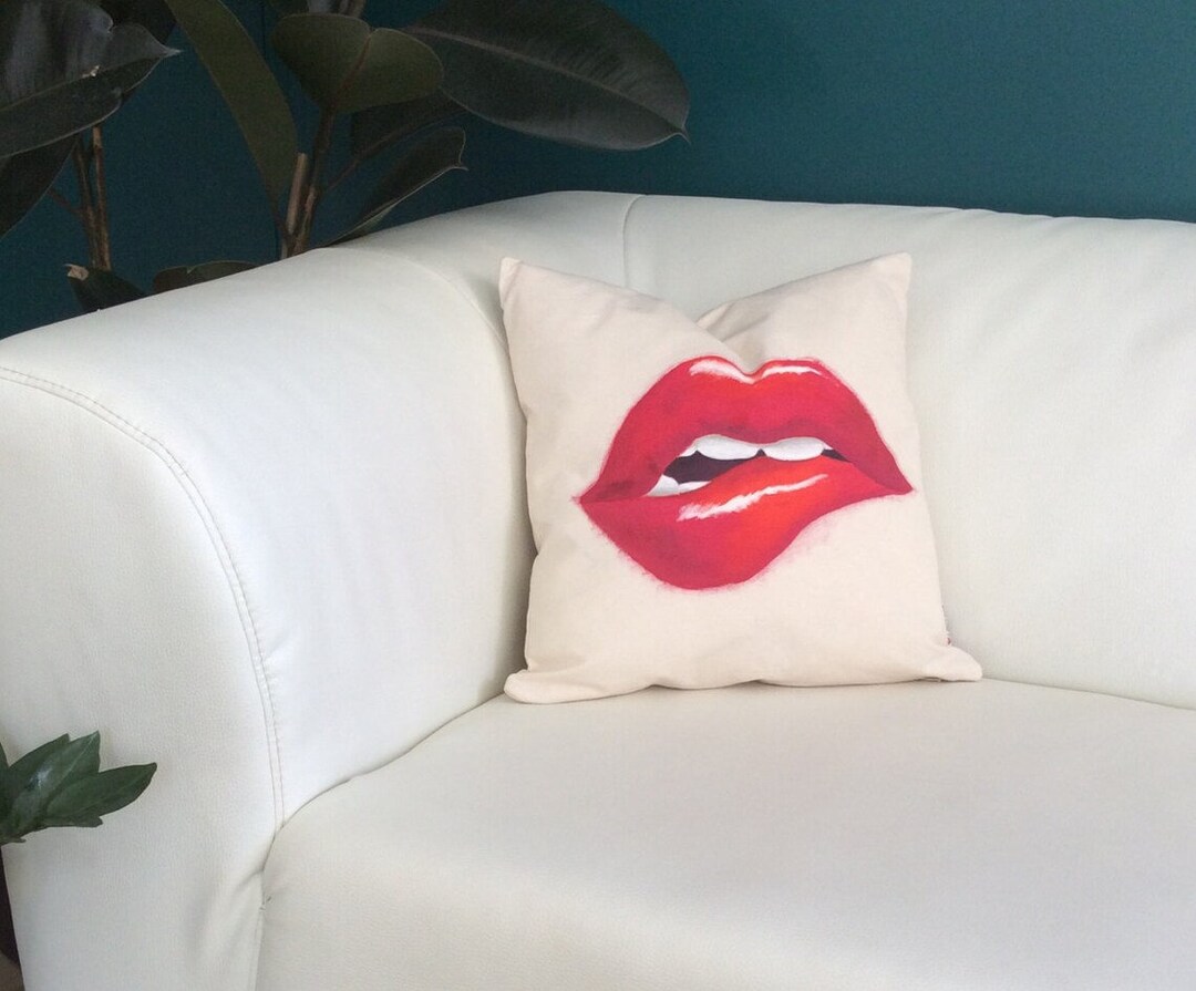 Handpainted Decorative Pillow Lips Pillow Kiss Pillow Home Decor XO ...