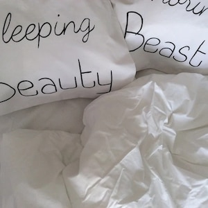 Sleeping Beauty Snoring Beast Couple Pillowcases, His and Hers Cushion ...