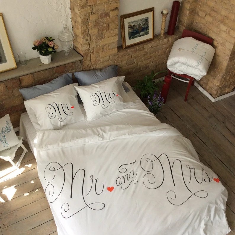 Wedding Duvet Cover Set, Couple Bedding, Mr and Mrs, Gift for Him Her ...