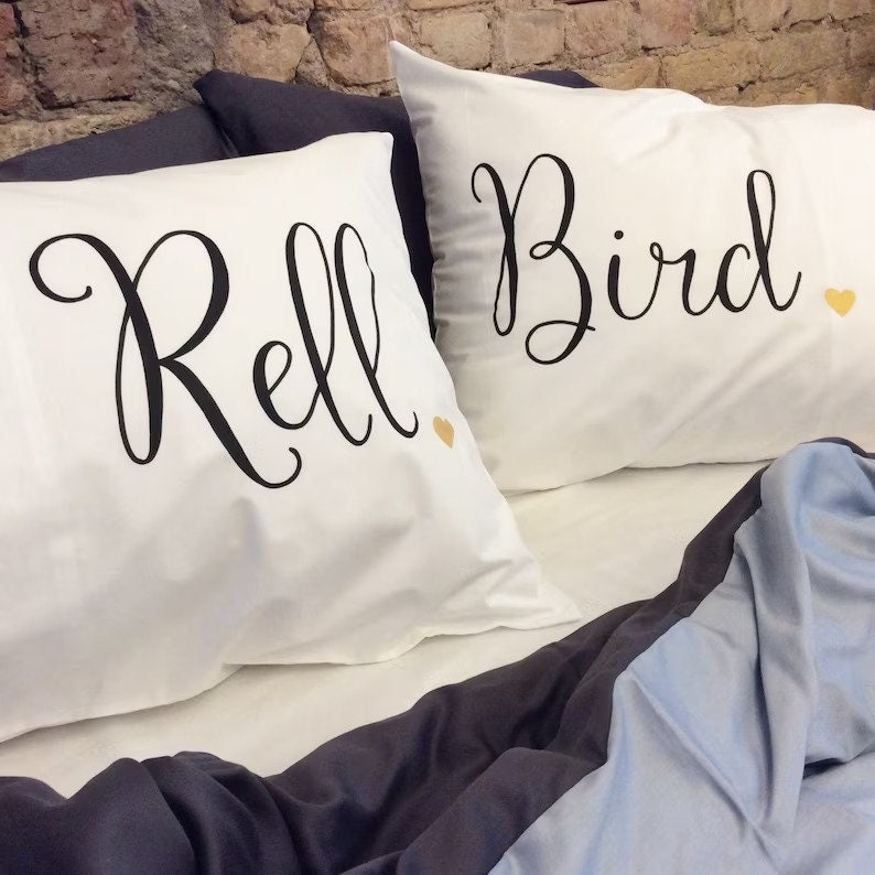 Personalized Couple Pillowcases, Anniversary Gift, Handmade Cotton ...