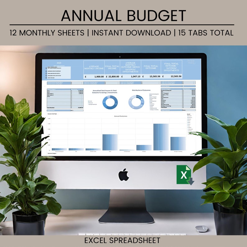 Annual Budget Spreadsheet Monthly Budget Planner Financial Planner Income and Spending Tracker ...