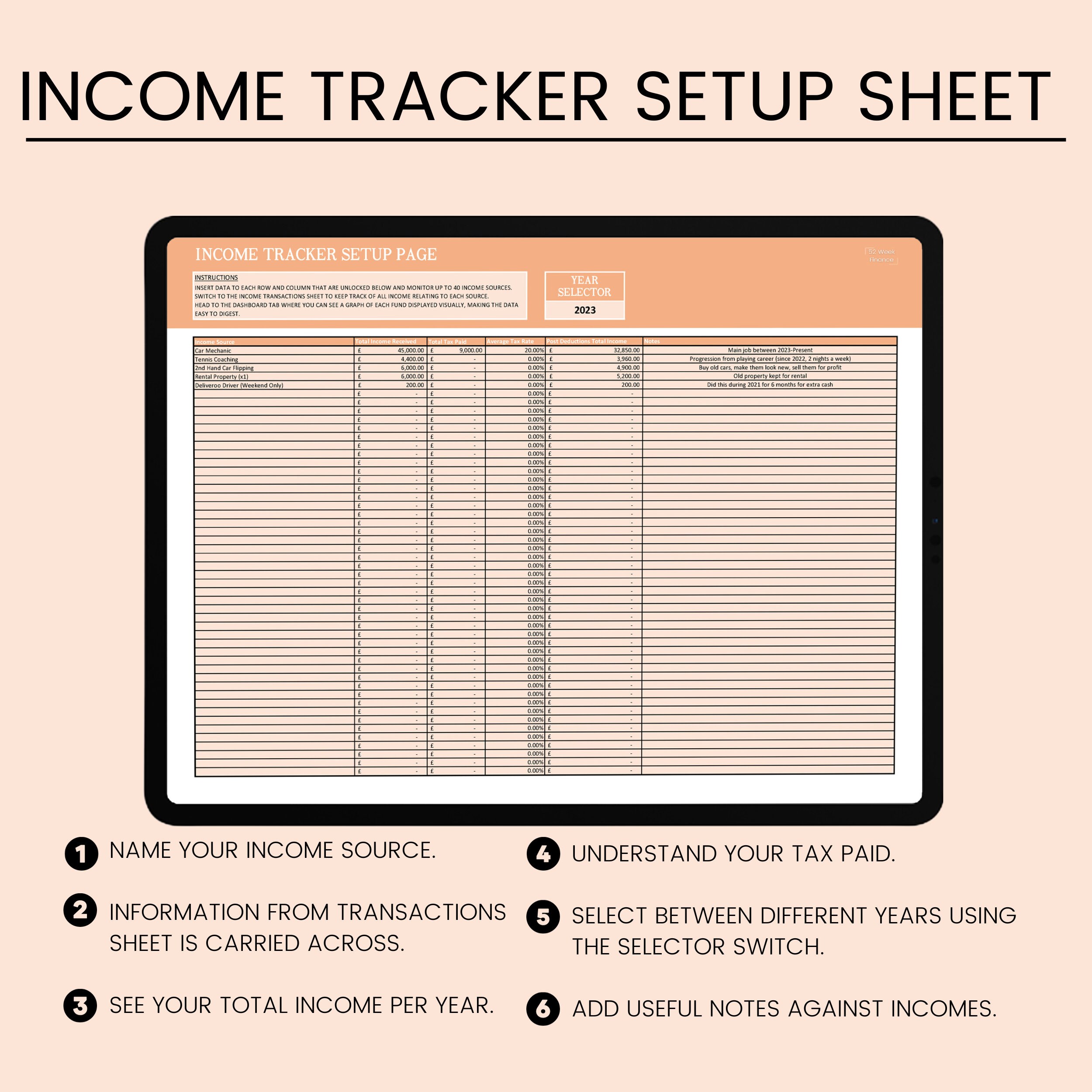 Income Tracker Excel Spreadsheet Side Hustle Income Tracker Passive ...