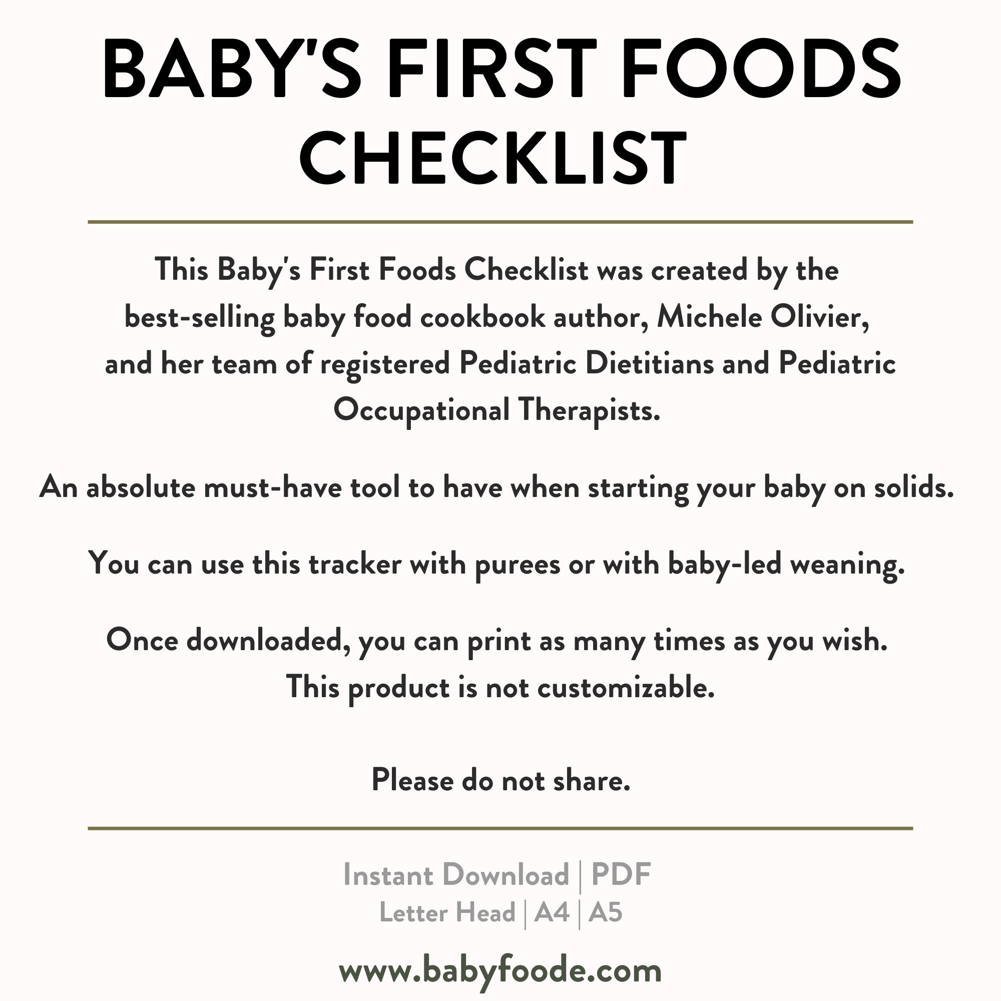 Baby's First Food Checklist & Starter Guide to Baby-led Weaning | 10 ...