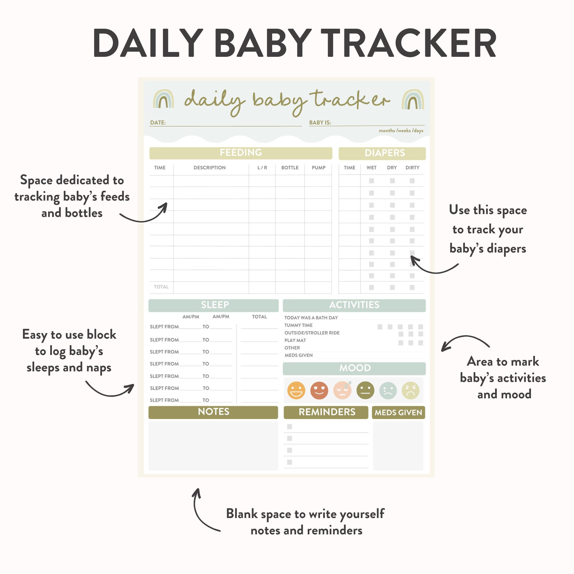 Printable Daily Baby Care Bundle - Baby Tracker, Baby Growth Chart ...