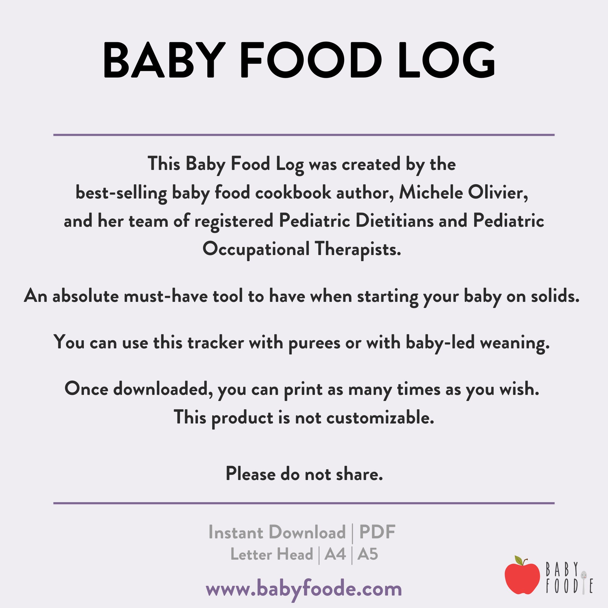Baby Food Log, Baby Food Purees, Baby-led Weaning, Daily Baby Food ...