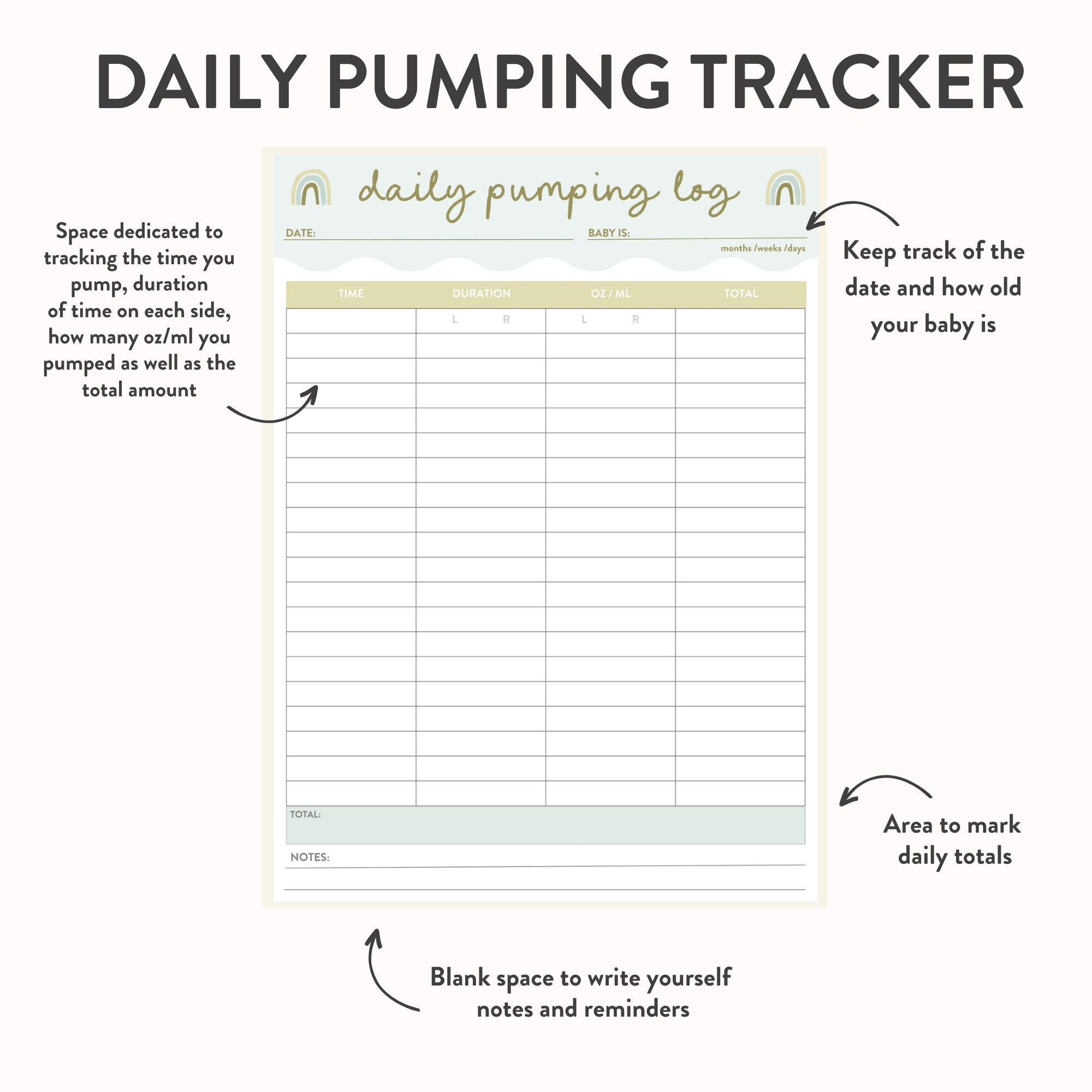 Printable Daily Baby Care Bundle - Baby Tracker, Baby Growth Chart ...