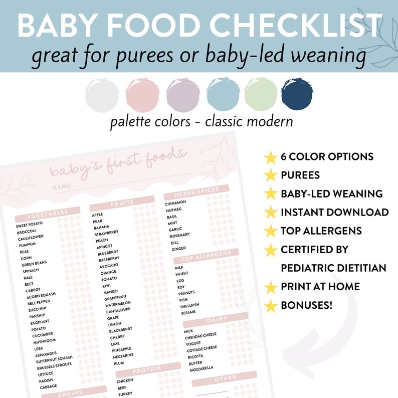 Baby's First Food Checklist, Baby Food Purees, Baby-led Weaning, 100 ...