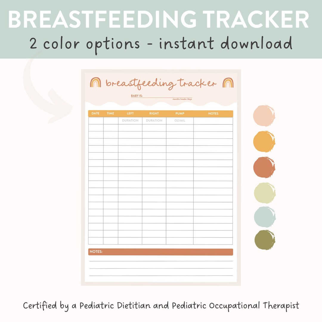 Daily Breastfeeding Log, Printable Tracker, Track Date, Time, Sides, Oz ...