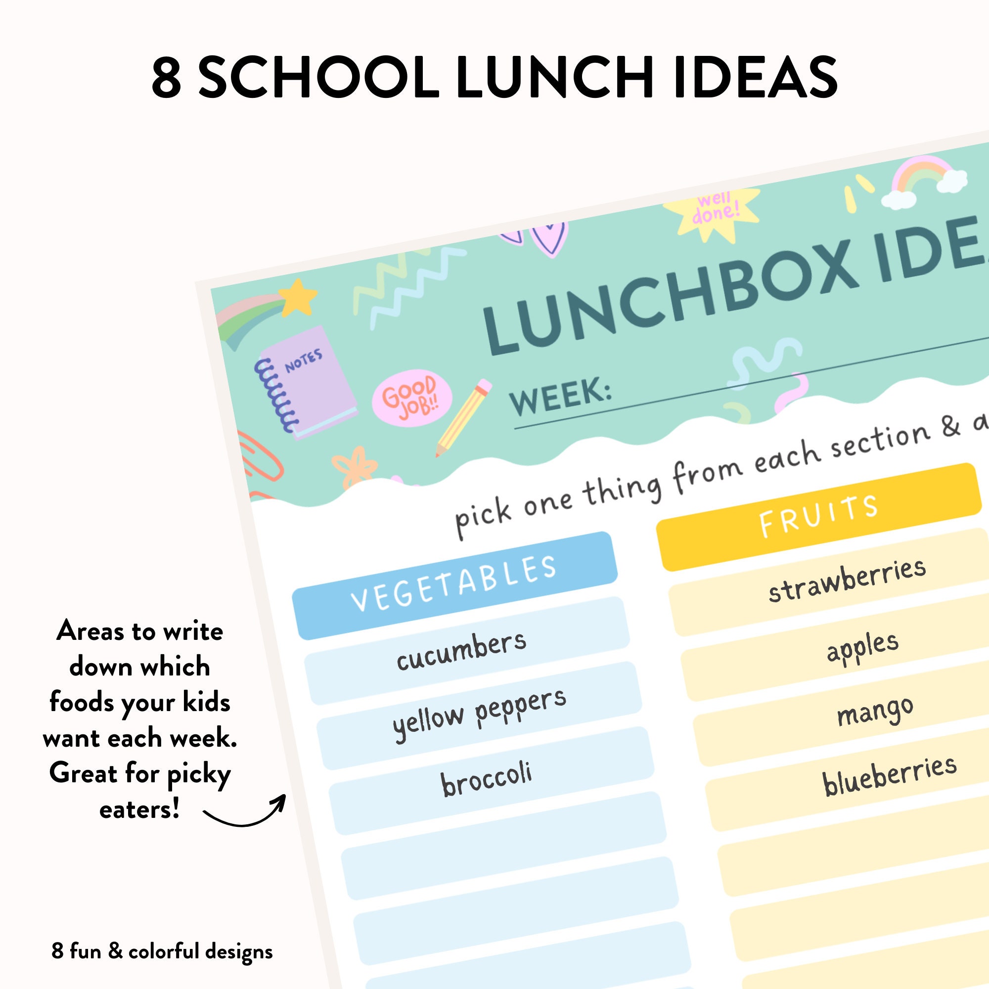 75 School Lunches for Kids Guide, 8 Weekly Lunchbox Planners & Lunch ...