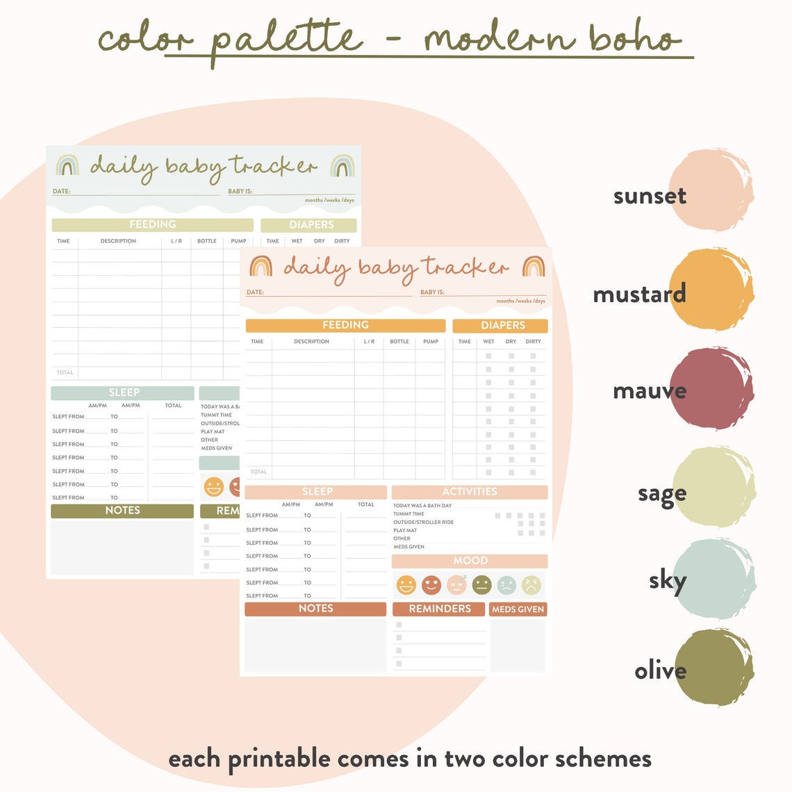 Printable Daily Baby Care Bundle - Baby Tracker, Baby Growth Chart ...