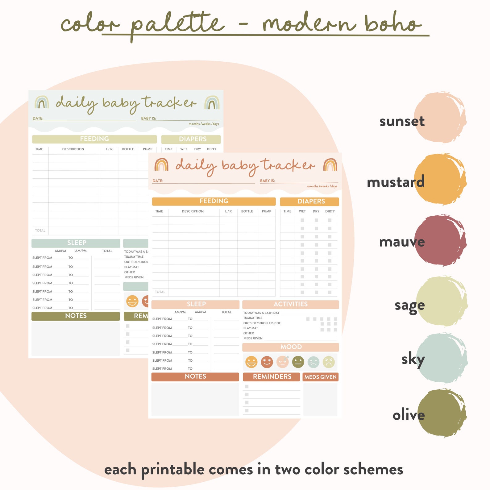 Printable Daily Baby Care Bundle - Baby Tracker, Baby Growth Chart ...