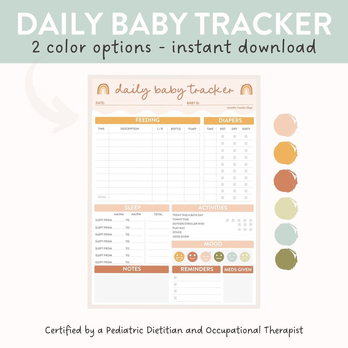 Daily Baby Tracker, Printable Newborn Care Log, Instant Download ...