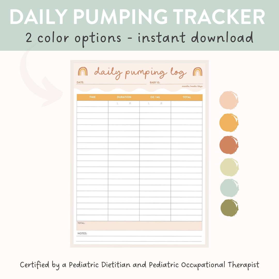 Daily Pumping Tracker, Printable Pumping Log, Track Date, Time, Sides ...