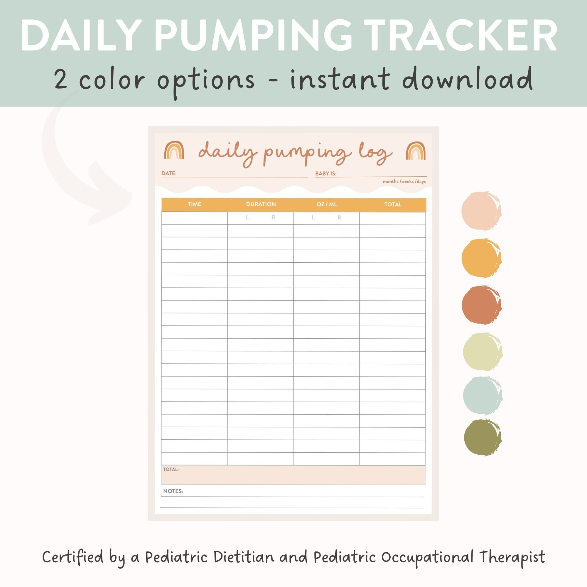 Daily Pumping Tracker, Printable Pumping Log, Track Date, Time, Sides ...