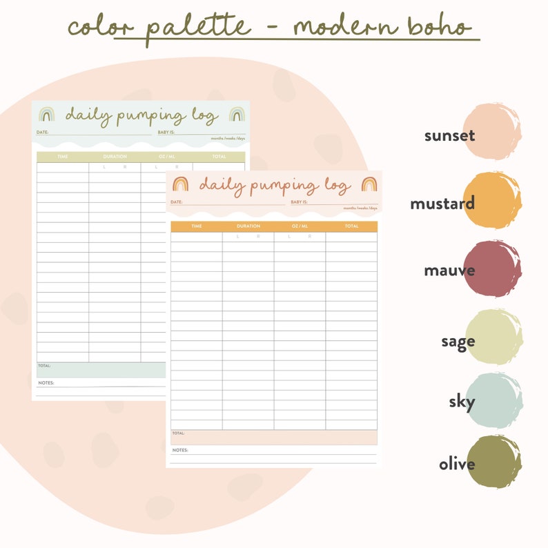 Daily Pumping Tracker, Printable Pumping Log, Track Date, Time, Sides ...