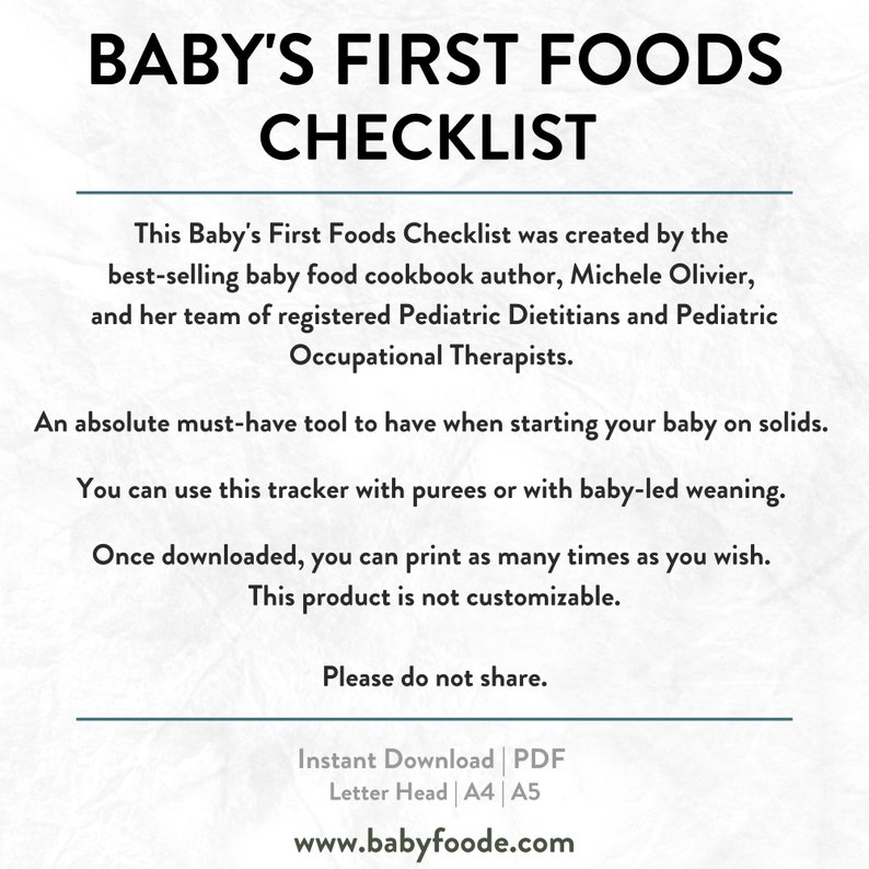 Baby's First Food Checklist in 6 Modern Boho Colors, Customize Baby ...