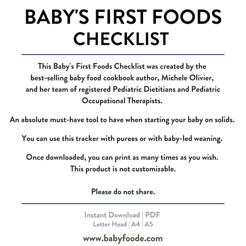 Baby's First Food Checklist, Baby Food Purees, Baby-led Weaning, 100 ...