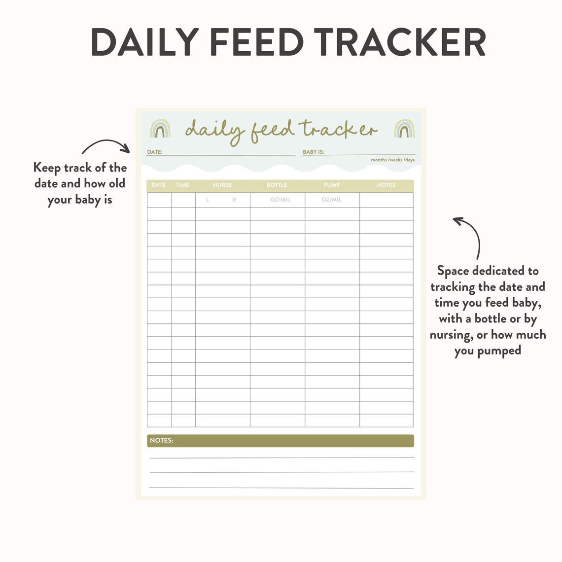 Printable Daily Baby Care Bundle - Baby Tracker, Baby Growth Chart ...