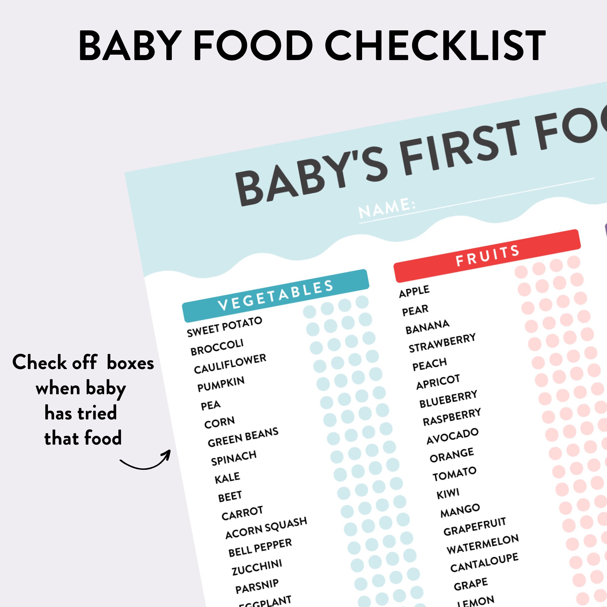 Baby's First Food Checklist, Baby Food Purees, Baby-led Weaning, 100 ...