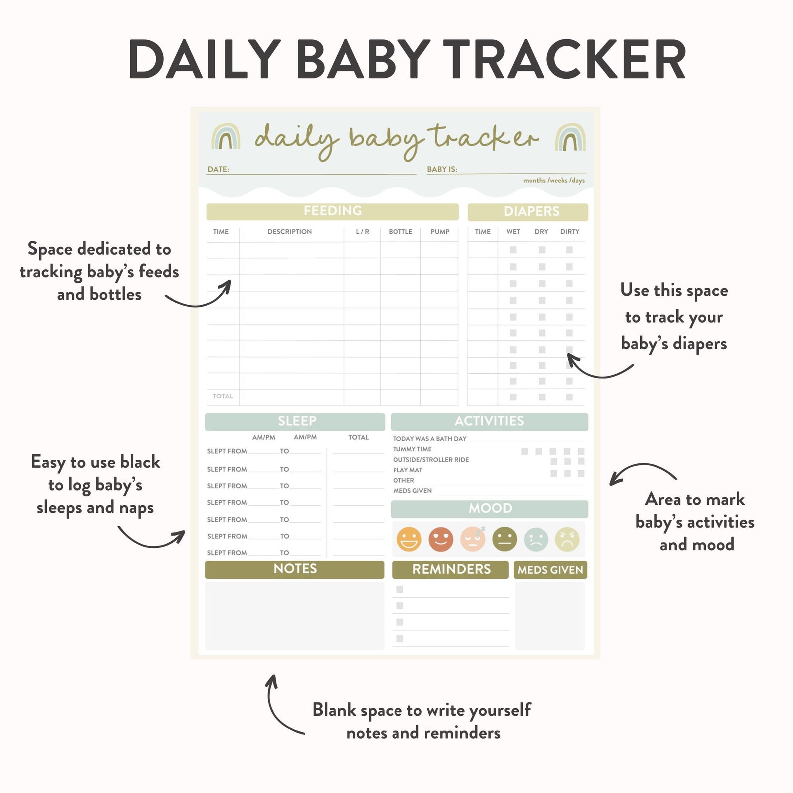 Daily Baby Tracker, Printable Newborn Care Log, Instant Download ...