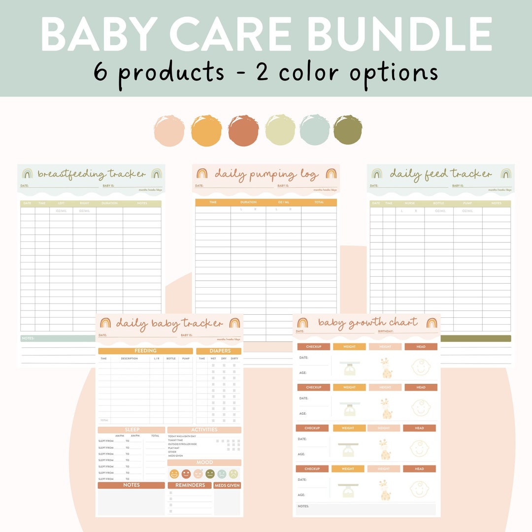 Printable Daily Baby Care Bundle - Baby Tracker, Baby Growth Chart ...