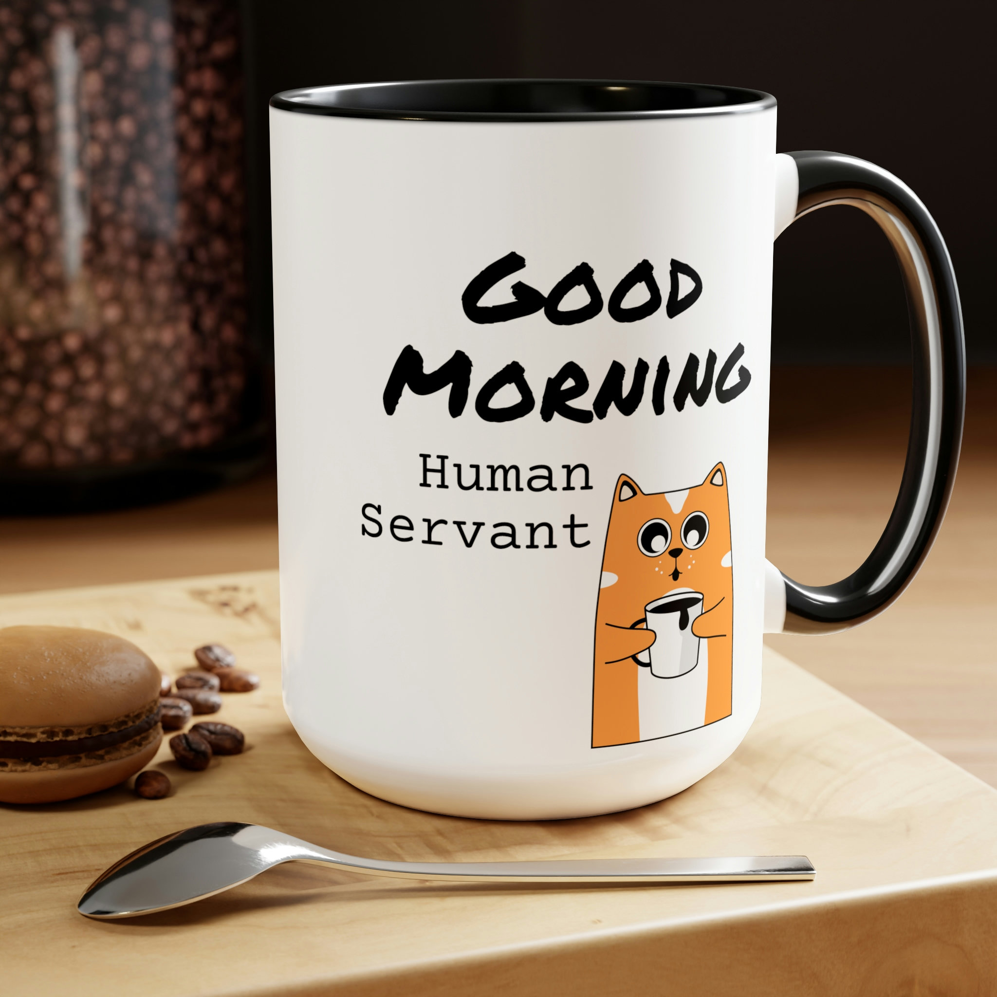 Good Morning Human Servant - Two-tone CAT Large Coffee Mugs, 15oz - Etsy