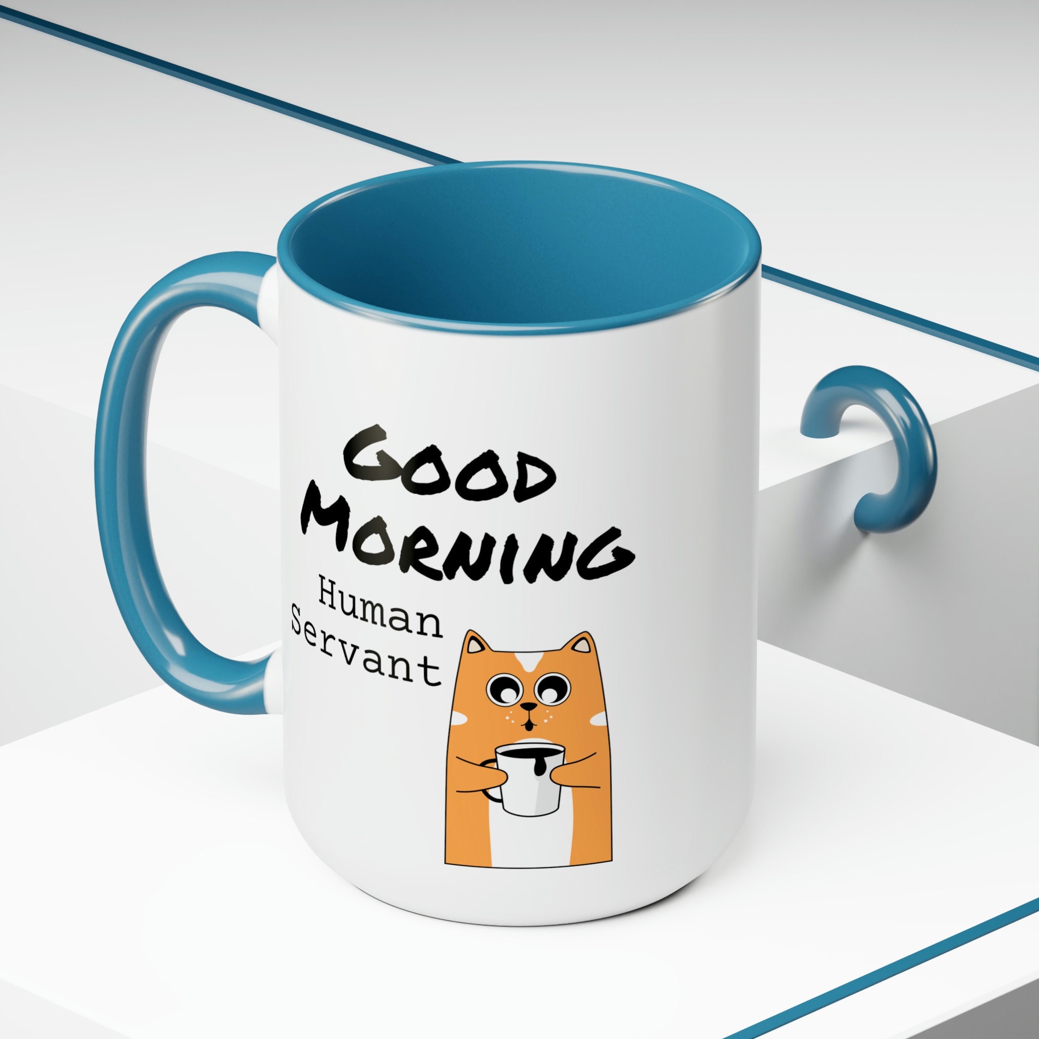 Good Morning Human Servant - Two-tone CAT Large Coffee Mugs, 15oz - Etsy